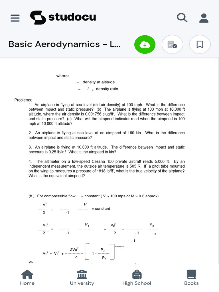 Aerodynamics Lecture Notes Summary | PDF | Airspeed | Fluid Mechanics