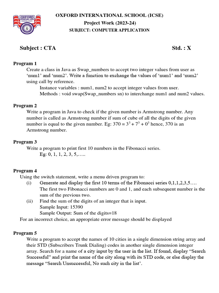 Std X Assignments Pdf String Computer Science Numbers