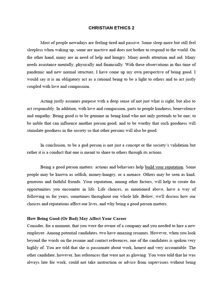 Ethics Reflection | PDF | Compassion | Love