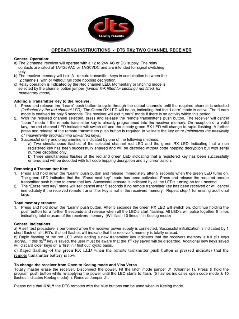 DTS RX2 Operating Notes | Download Free PDF | Relay | Memory