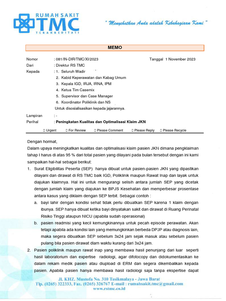 Optimalisasi Klaim JKN di RS TMC | PDF
