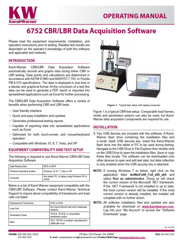 Product Manual CBR LBR Data Acquisition Software | PDF | Microsoft Windows | Installation ...