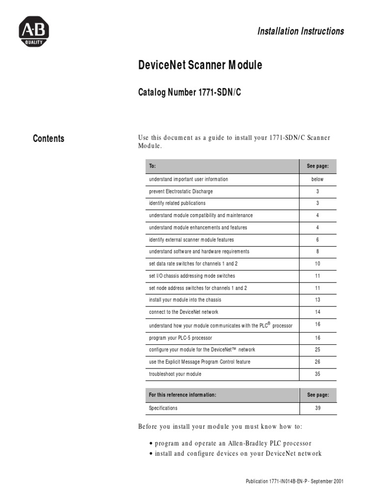 DeviceNet Scanner Module | PDF | Electrical Connector | Programmable Logic Controller