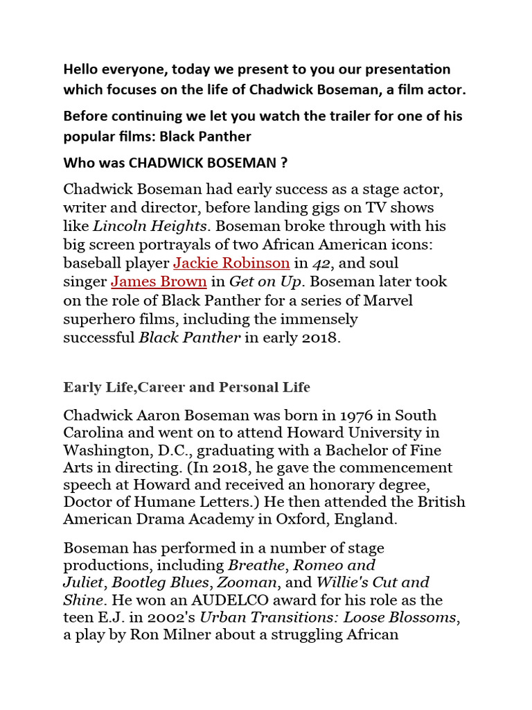 Communication Orale Chadwick Boseman | PDF