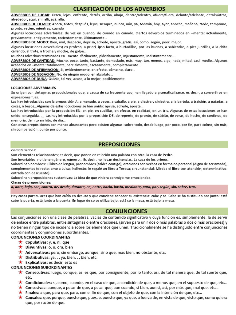 Clases de Palabras Teoría | PDF | Verbo | Adverbio