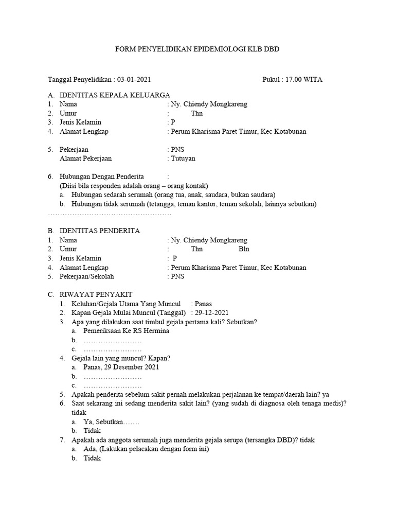 Form Penyelidikan Epidemiologi Klb Dbd Pdf