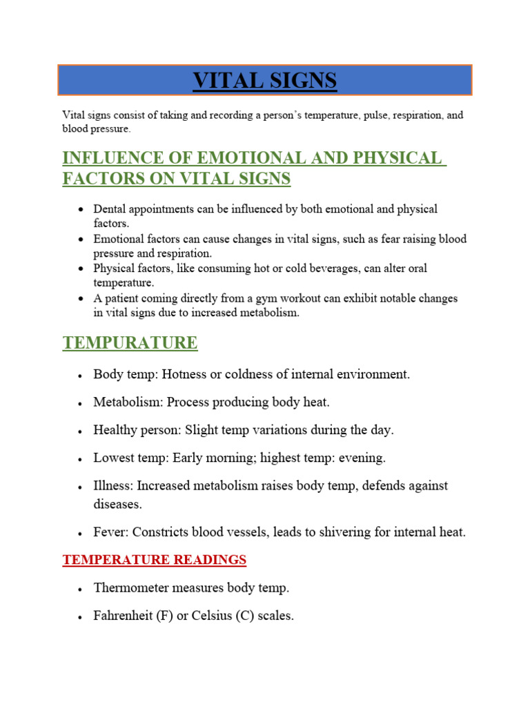Vital Signs | PDF | Breathing | Blood Pressure