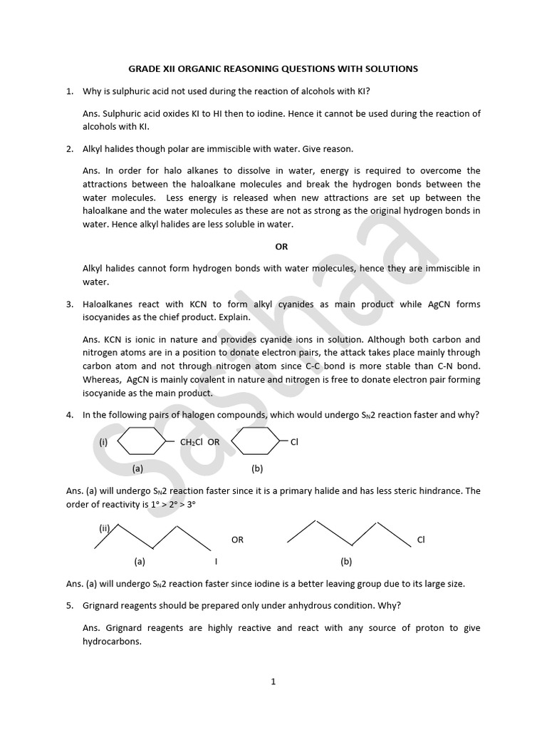 XII Organic Reasoning Questions | PDF | Amine | Chemical Reactions