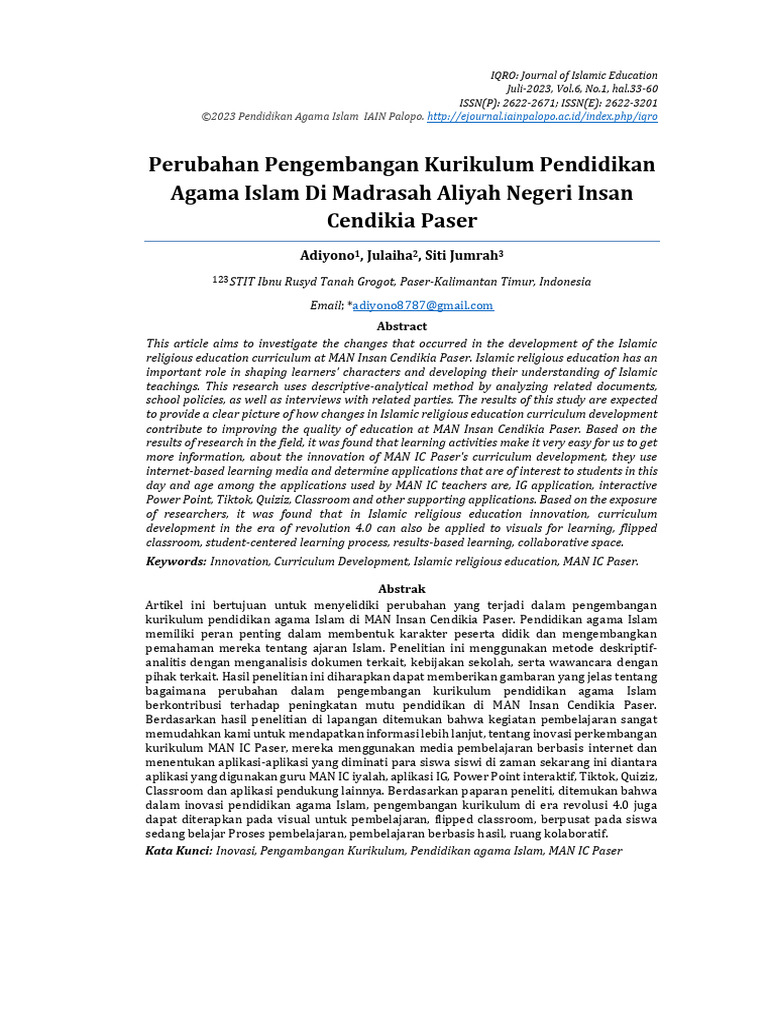 JURNAL KURIKULUM PAI | PDF