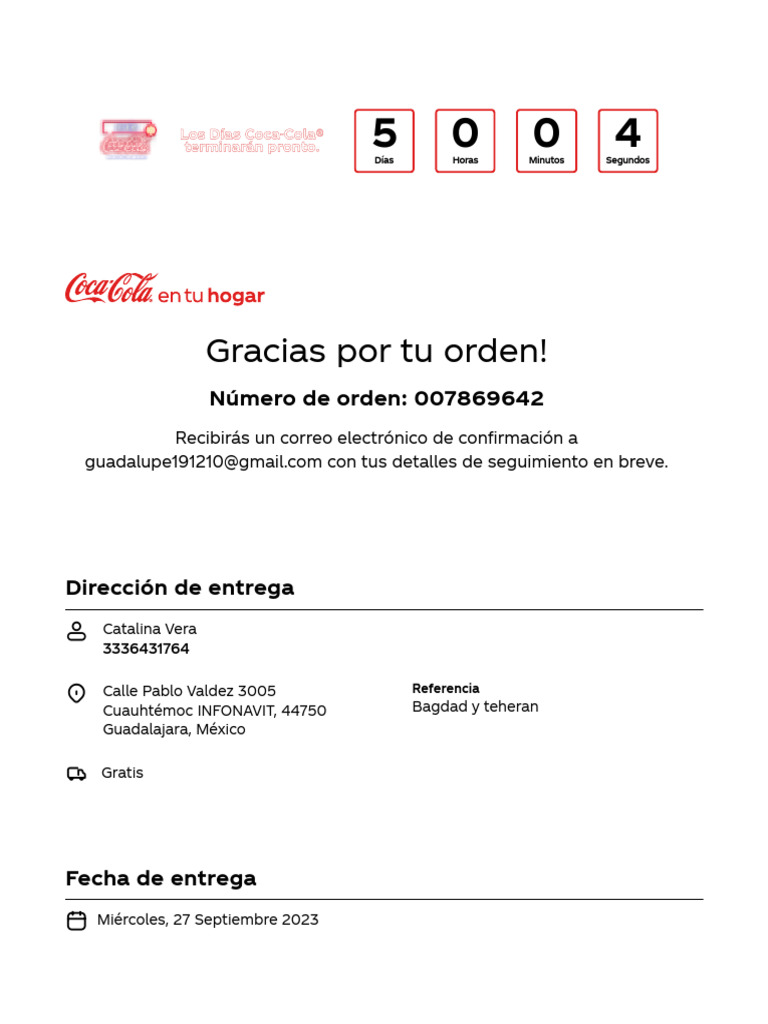 Imprimir Orden # 007869642 _ Coca-Cola en Tu Hogar | PDF
