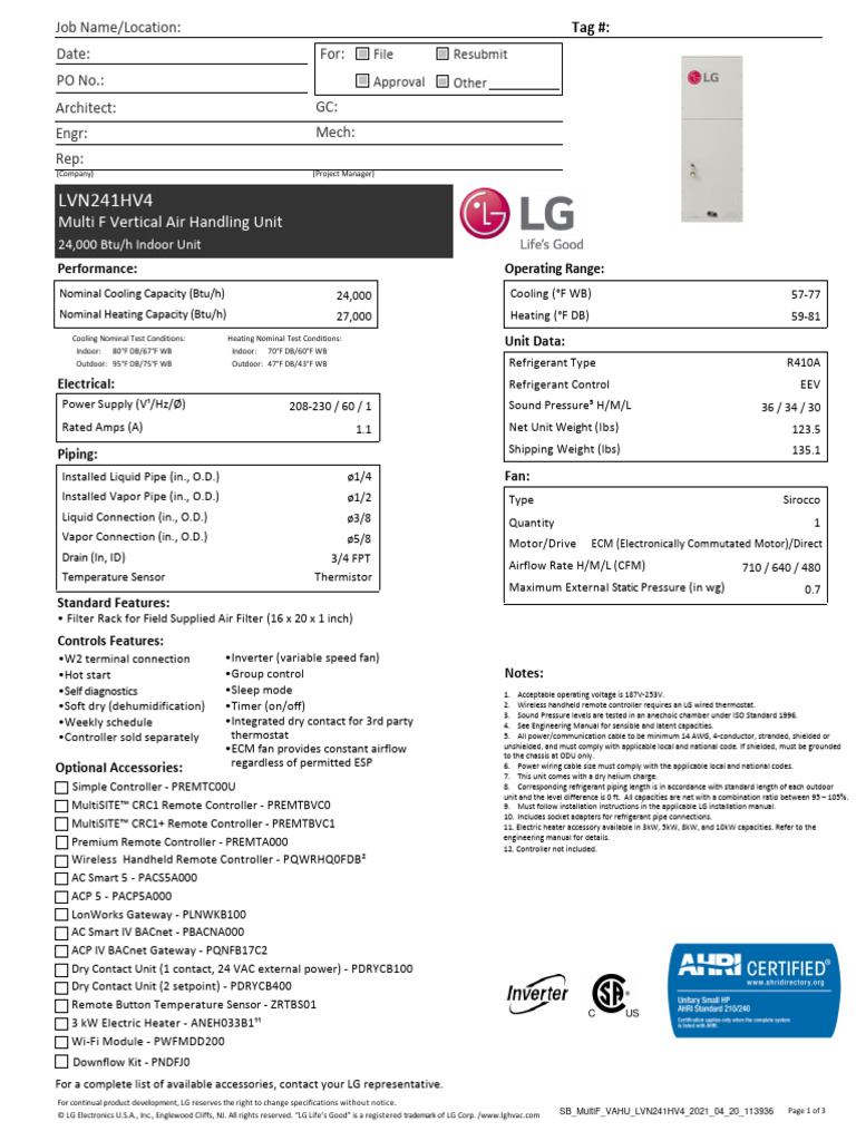 SB MultiF VAHU LVN241HV4 | PDF | Thermostat | Remote Control