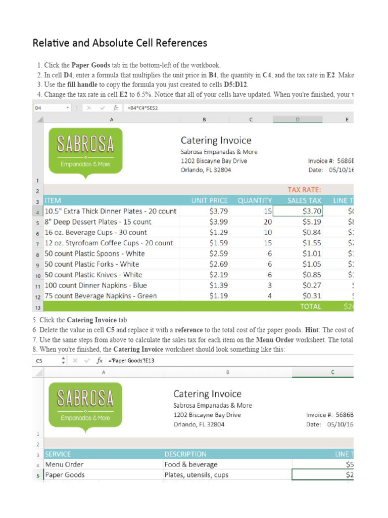 Excel Cellreferences Practice | PDF | Cuisine | Foods