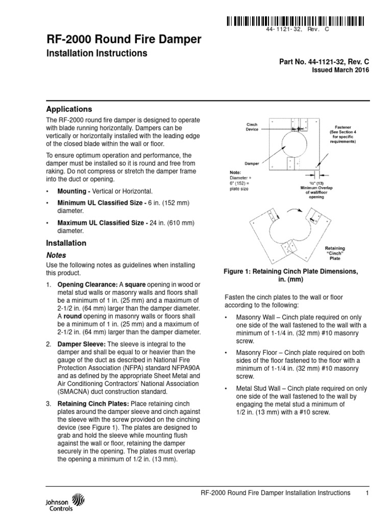 RF-2000 Round Fire Damper | PDF | Wall | Framing (Construction)