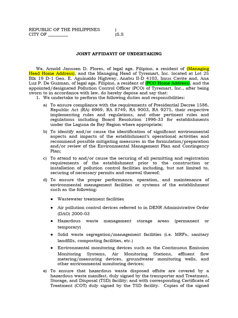 Annex F1 Affidavit of Joint Undertaking of The PCO and Managing Head Editted | Download Free PDF ...