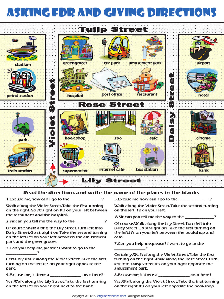 Askıng For and GIVING DIRECTIONS: Read The Directions and Write The ...