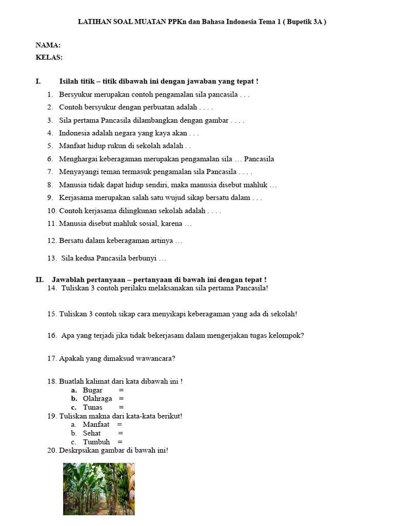 Soal PPKn & Bahasa Indonesia 3A | PDF