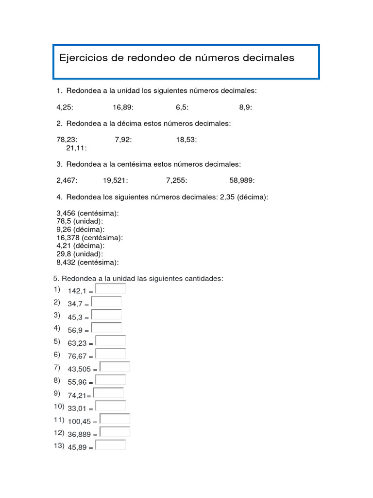 Ejercicios de Redondeo | PDF