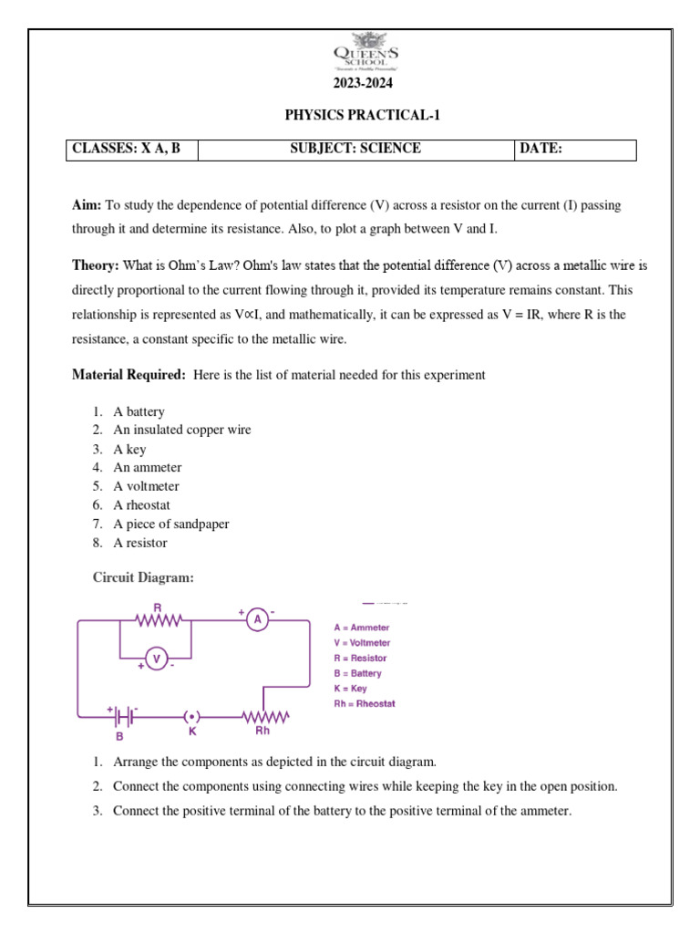 Practical For Ohm's Law | PDF | Electrical Resistance And Conductance ...
