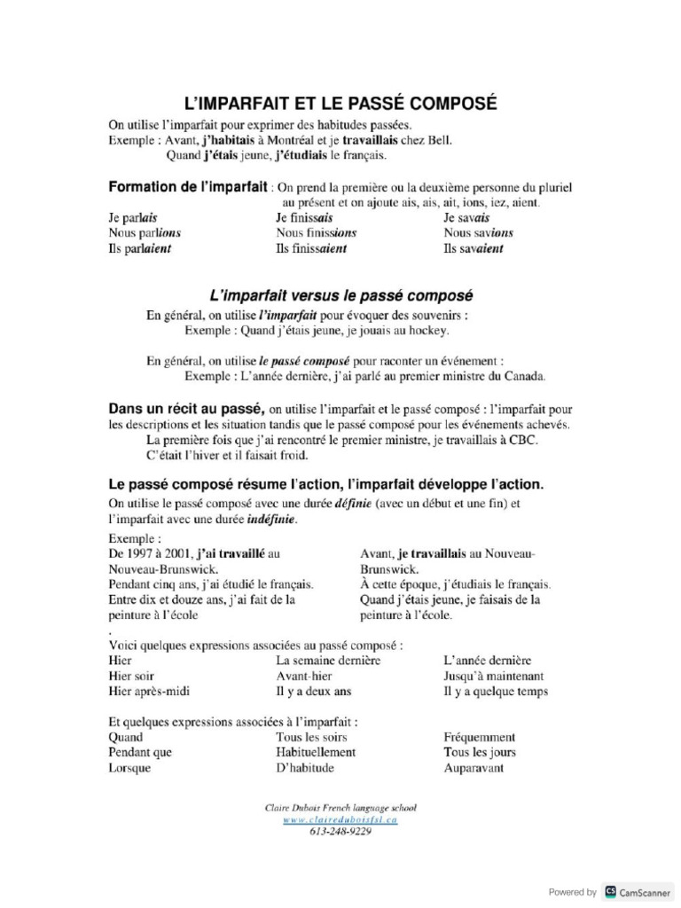 Limparfait Versus Passe Compose | PDF