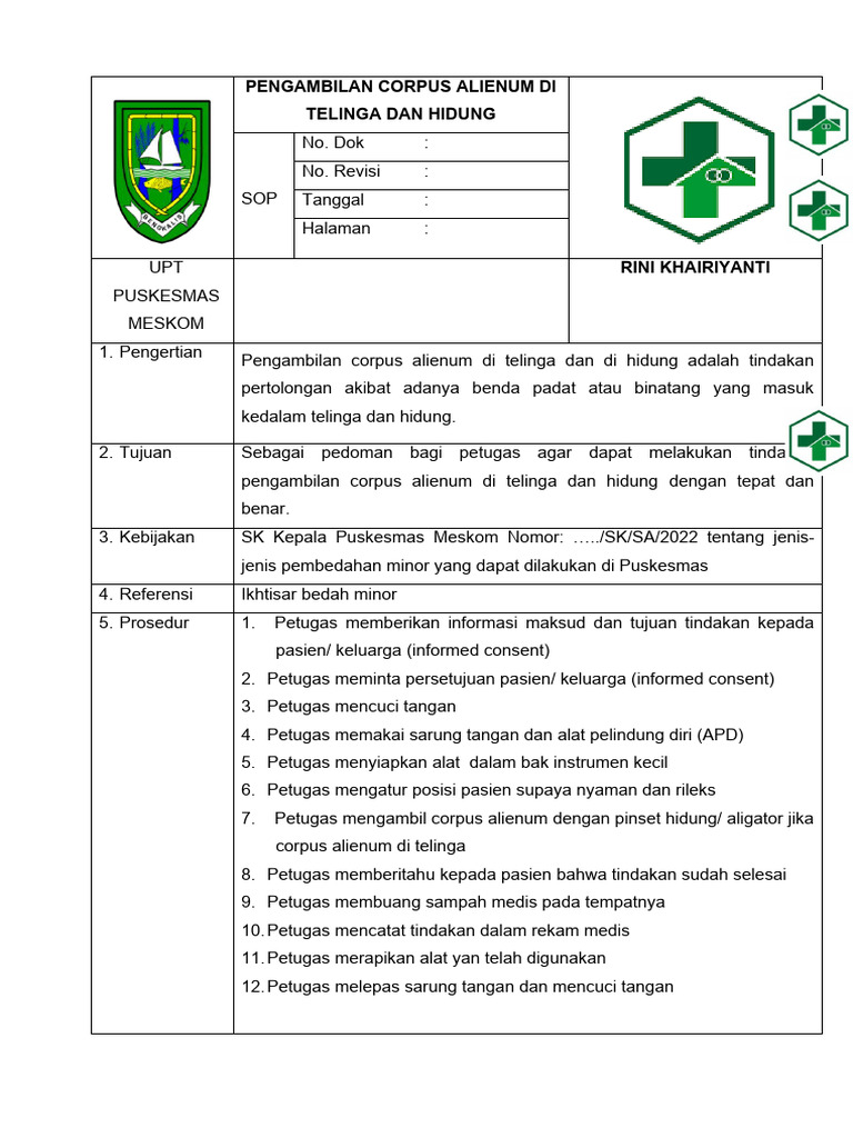 SOP Ekstraksi Corpus Alienum | PDF