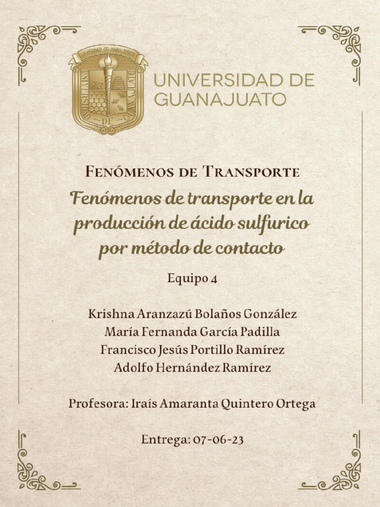 Fenómenos de Transporte en La Producción de Ácido Sulfurico Por Método ... Fenómenos de Transporte en La Producción de Ácido Sulfurico Por Método ...