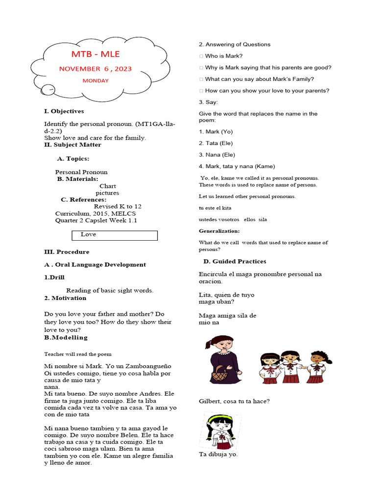 MTB - Mle Lesson Plan November 6, 2023 | PDF | Grammatical Conjugation ...