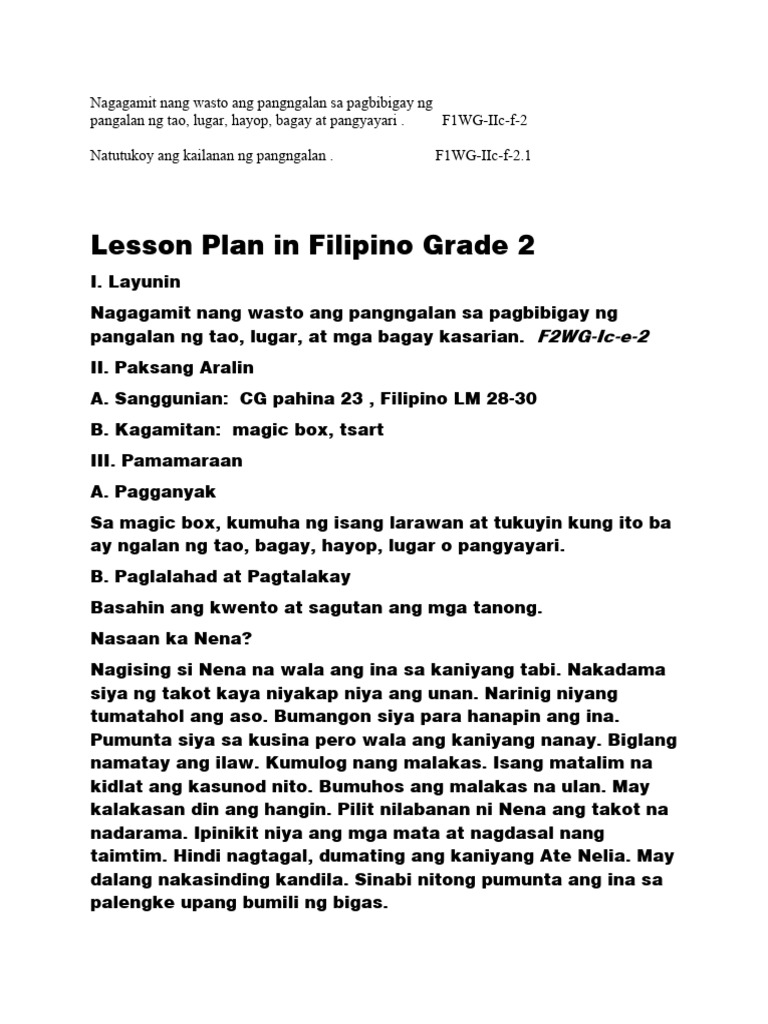 Lesson Plan in Filipino Grade 2 | PDF