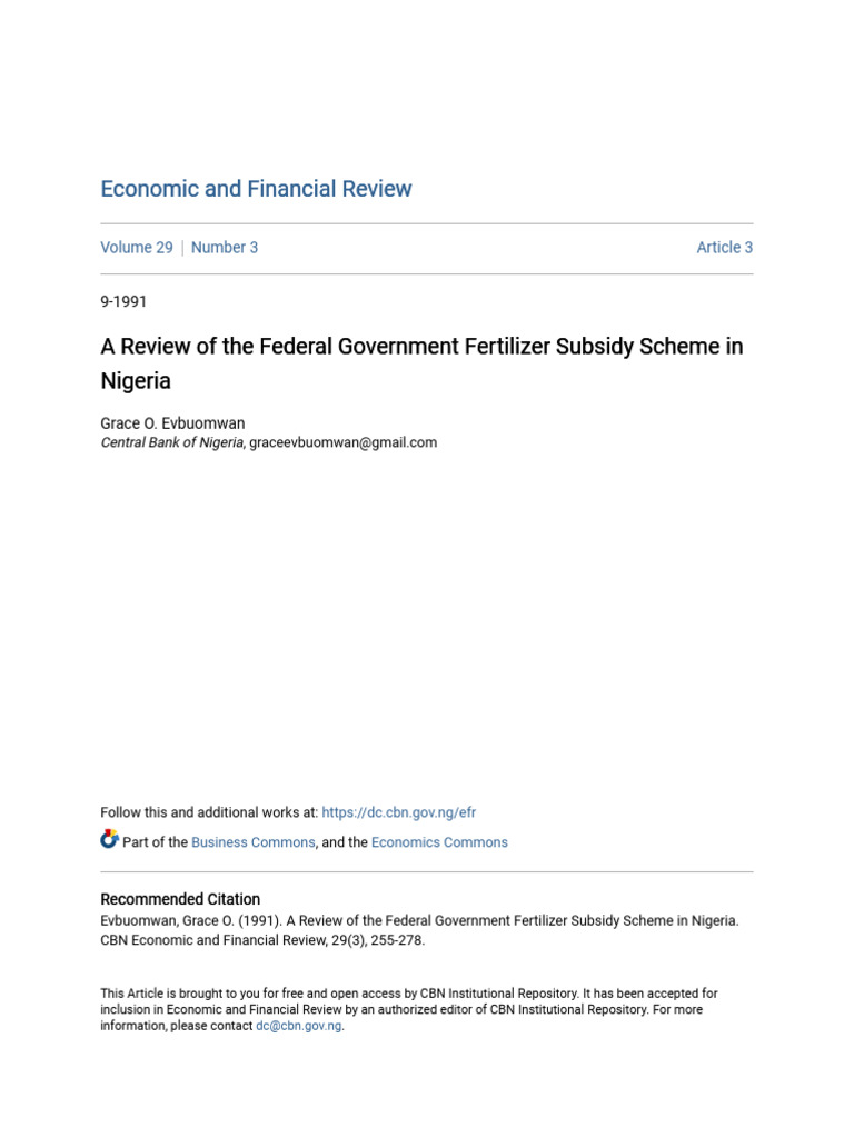 A Review of The Federal Government Fertilizer Subsidy Scheme in N | PDF ...