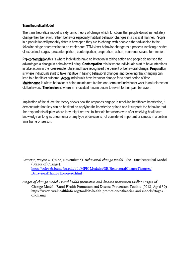 Transtheoretical Model | PDF