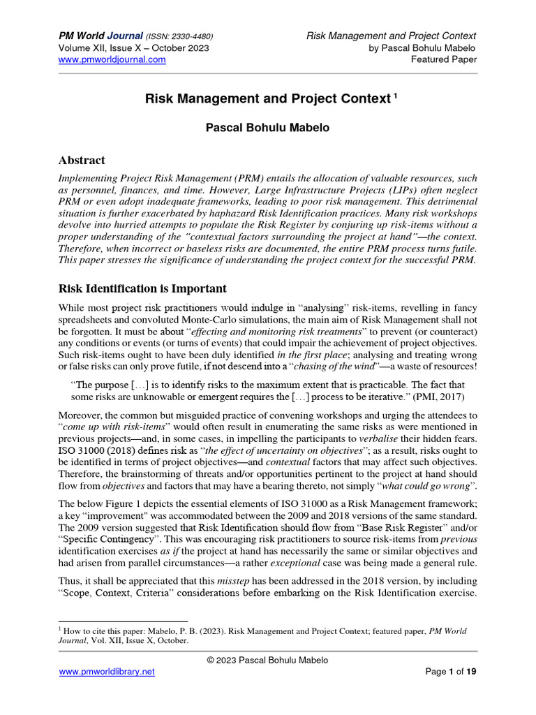 Risk Management and Project Context 1 | PDF | Risk | Survey Methodology