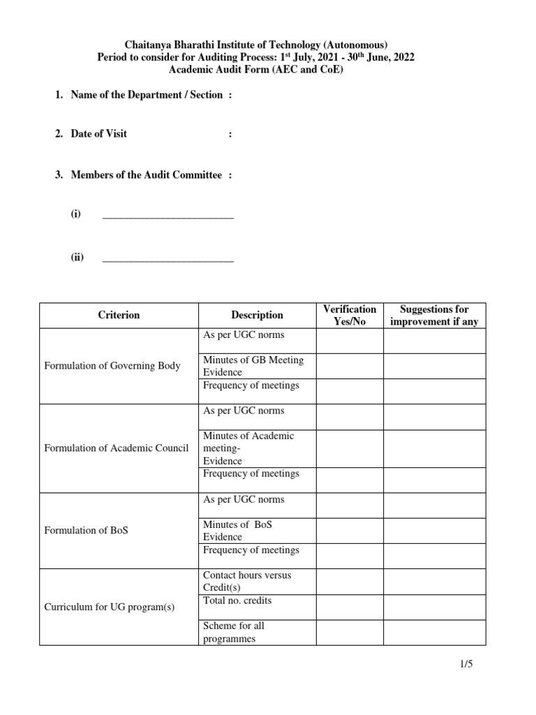 Academic Audit Format COE AEC - 2022 | PDF