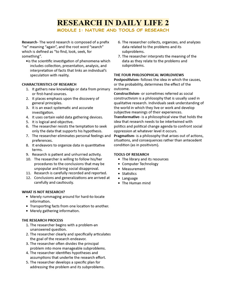 Research in Daily Life 2 (Module 1) | PDF | Data | Hypothesis