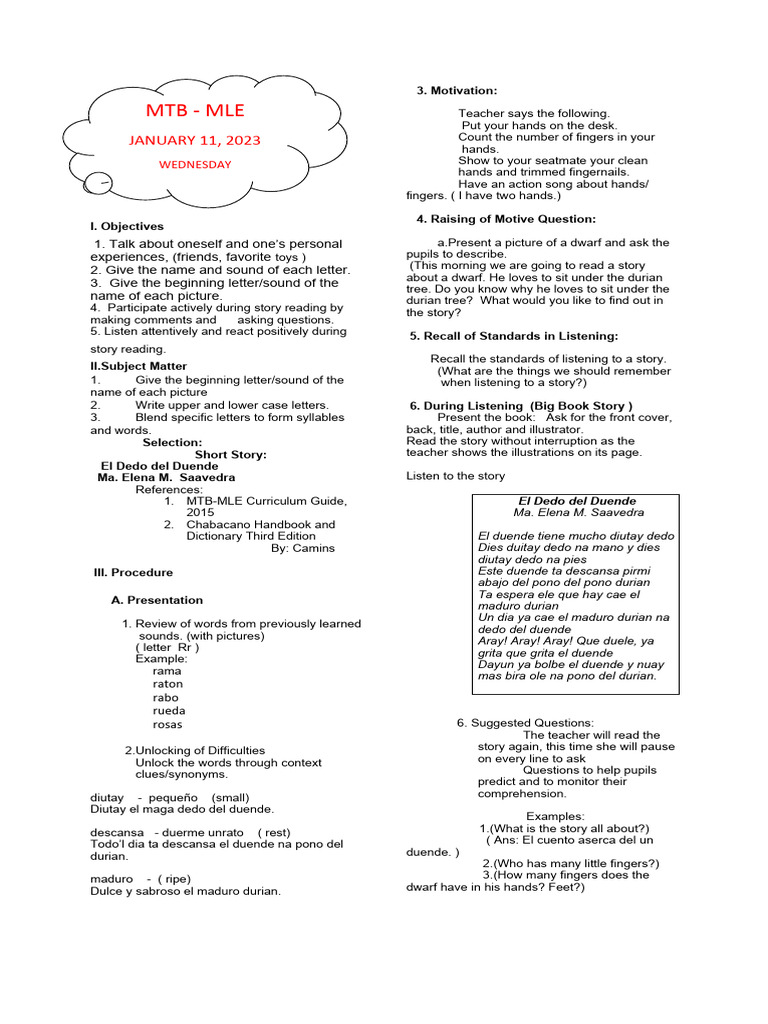 2ND QUARTER MTB - MLE LESSON PLAN January 11, 2023 | Download Free PDF ...