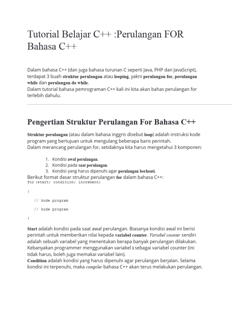 Pemrograman C++: Loop For | PDF