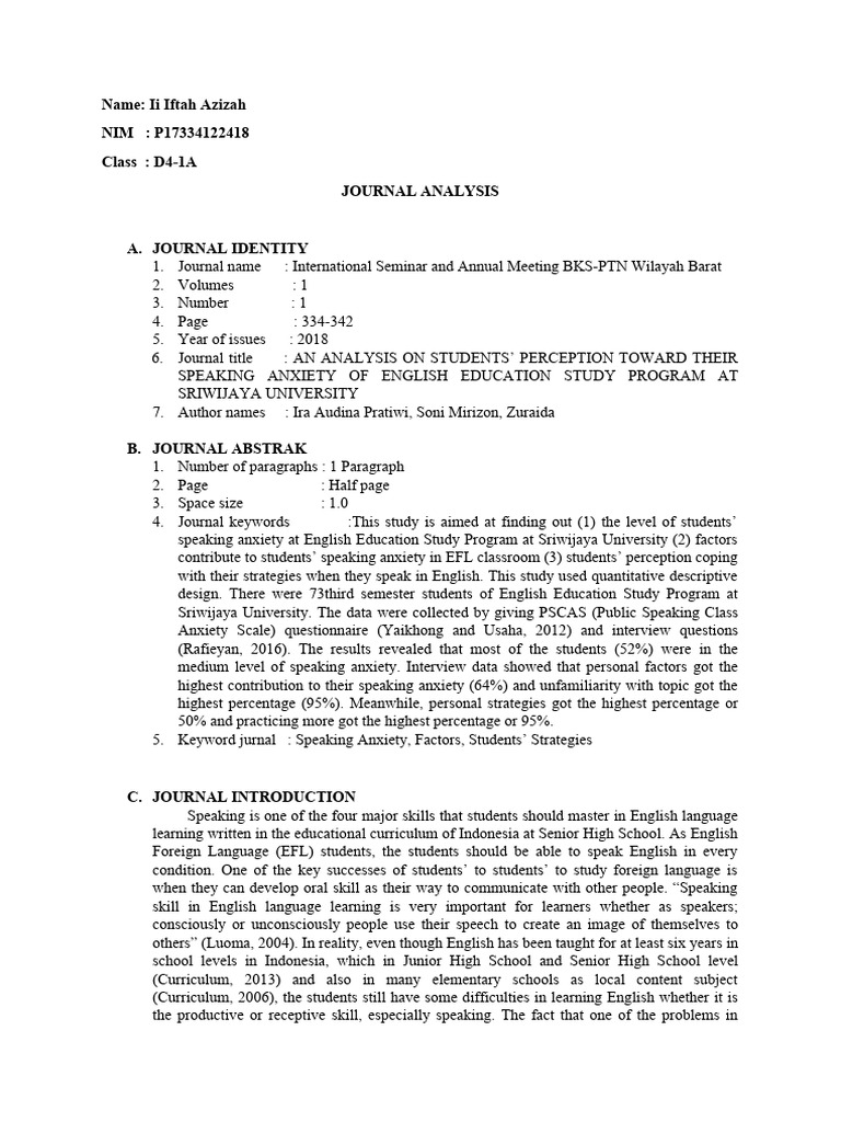 Analisis Jurnal Basing | PDF | Anxiety | English As A Second Or Foreign Language