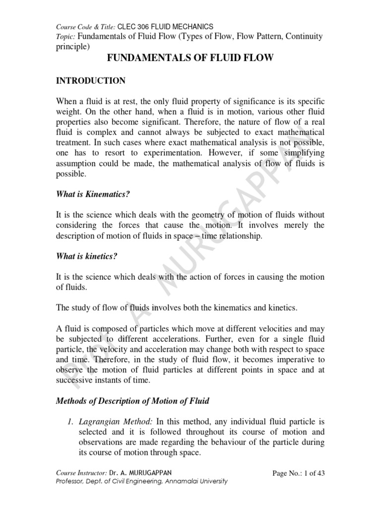 Fluid Flow Fundamentals | PDF | Acceleration | Fluid Dynamics