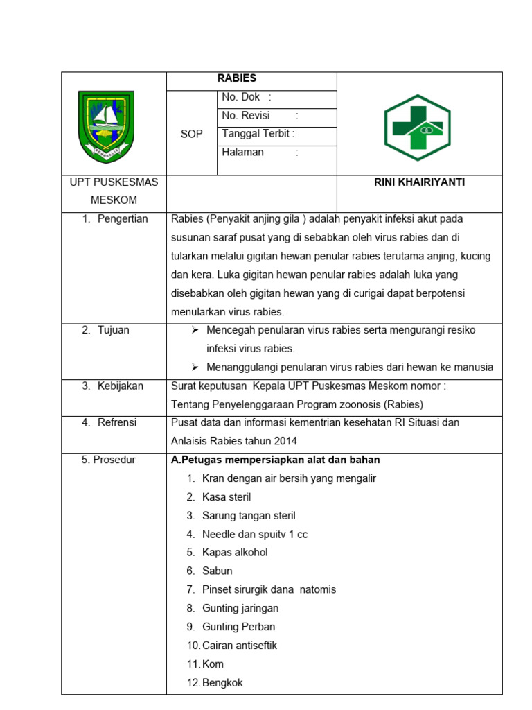 SOP Penyuntikan Rabies | PDF