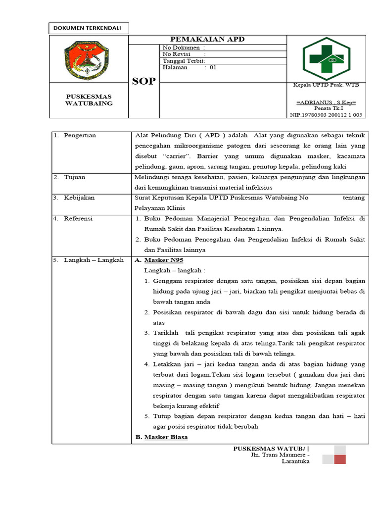 Sop Pemakaian Apd Pdf