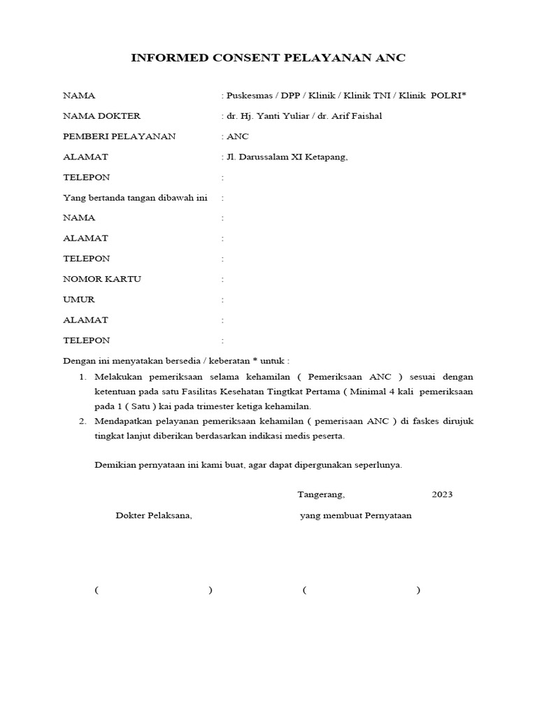 Informed Consent Pelayanan Anc KB | PDF