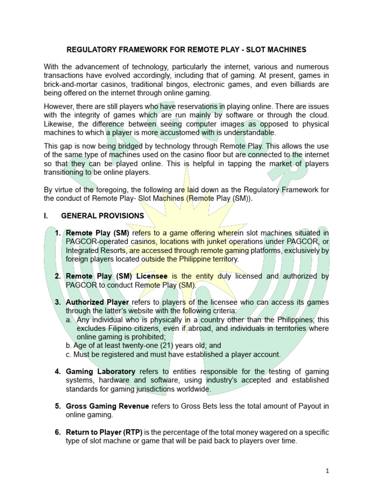 Regulatory Framework For Remote Play Slot Machines | PDF | Money ...
