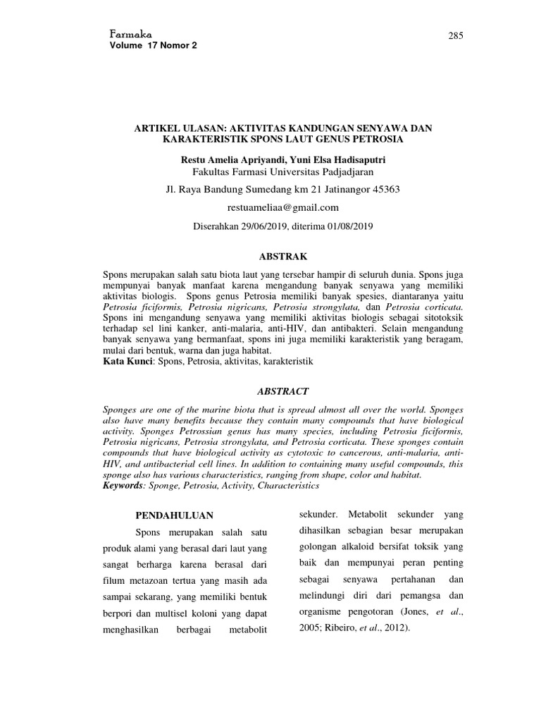 JURNAL-BIOLA - Aktivitas Kandungan Senyawa & Karakteristik Spons | PDF
