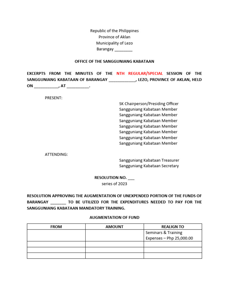 Sample SK Resulution for Augmentation | PDF | Government