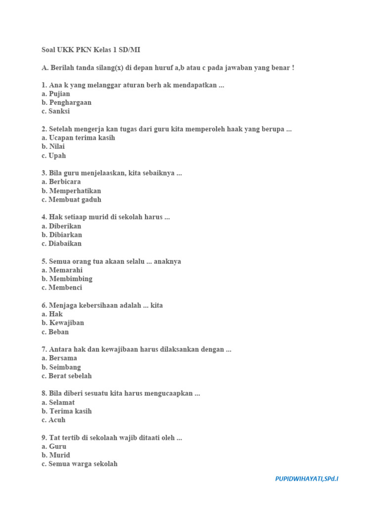 Soal UKK PKN Kelas 2 SD | PDF