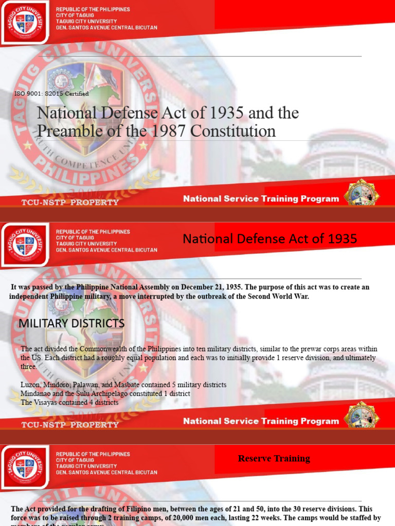 Lec002 Cwts1 - Preamble and National Defense Act | PDF | Government ...