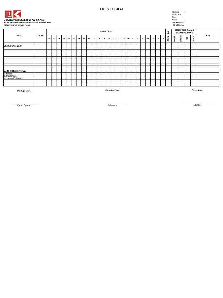 Time Sheet Alat | PDF