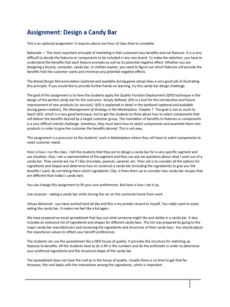 Assignment Design A Candy Bar With QFD | PDF | Candy | Brand