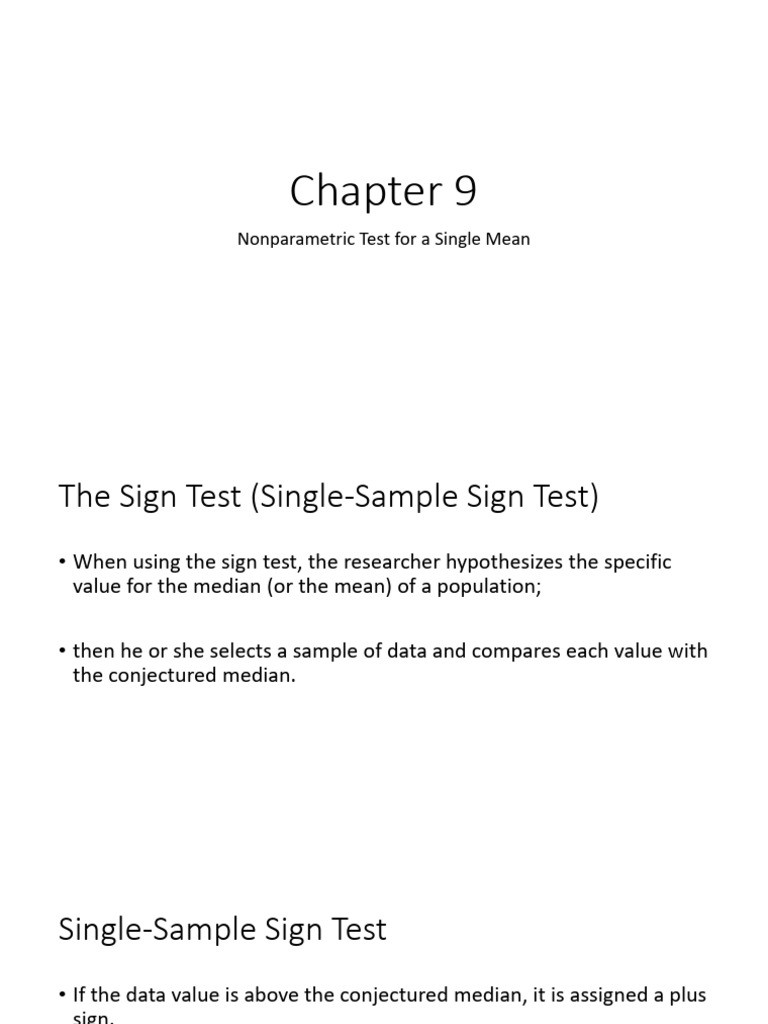 Chapter 9 Nonparametric Sign Test | PDF | Hypothesis | Null Hypothesis