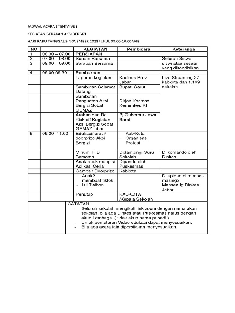 JADWAL ACARA Aksi Bergizi 2023 | PDF