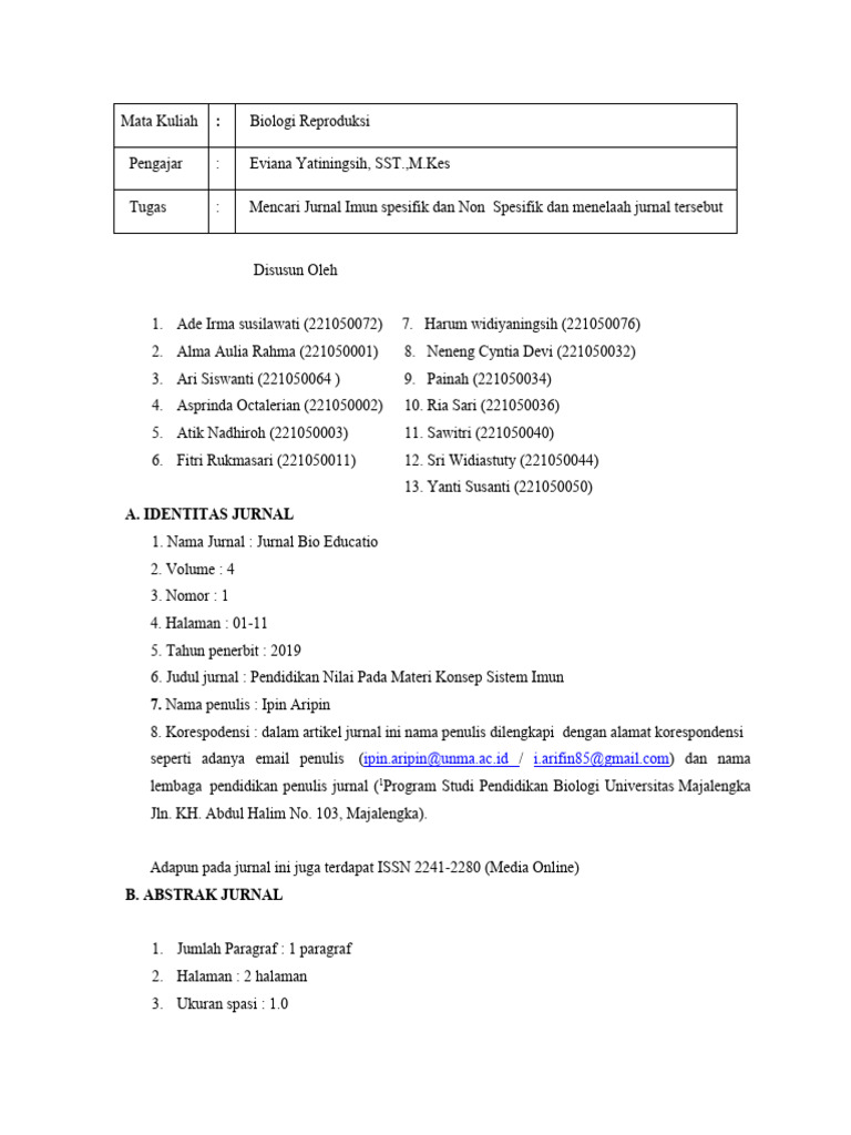 Tugas 2 Analisis Jurnal System Imunitas Tubuh-1 | PDF