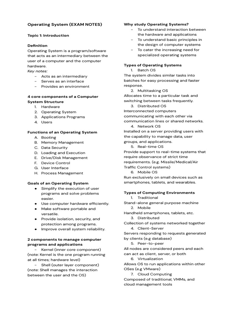 Operating System EXAM NOTES | PDF | Operating System | Scheduling ... Operating System EXAM NOTES | PDF | Operating System | Scheduling ...